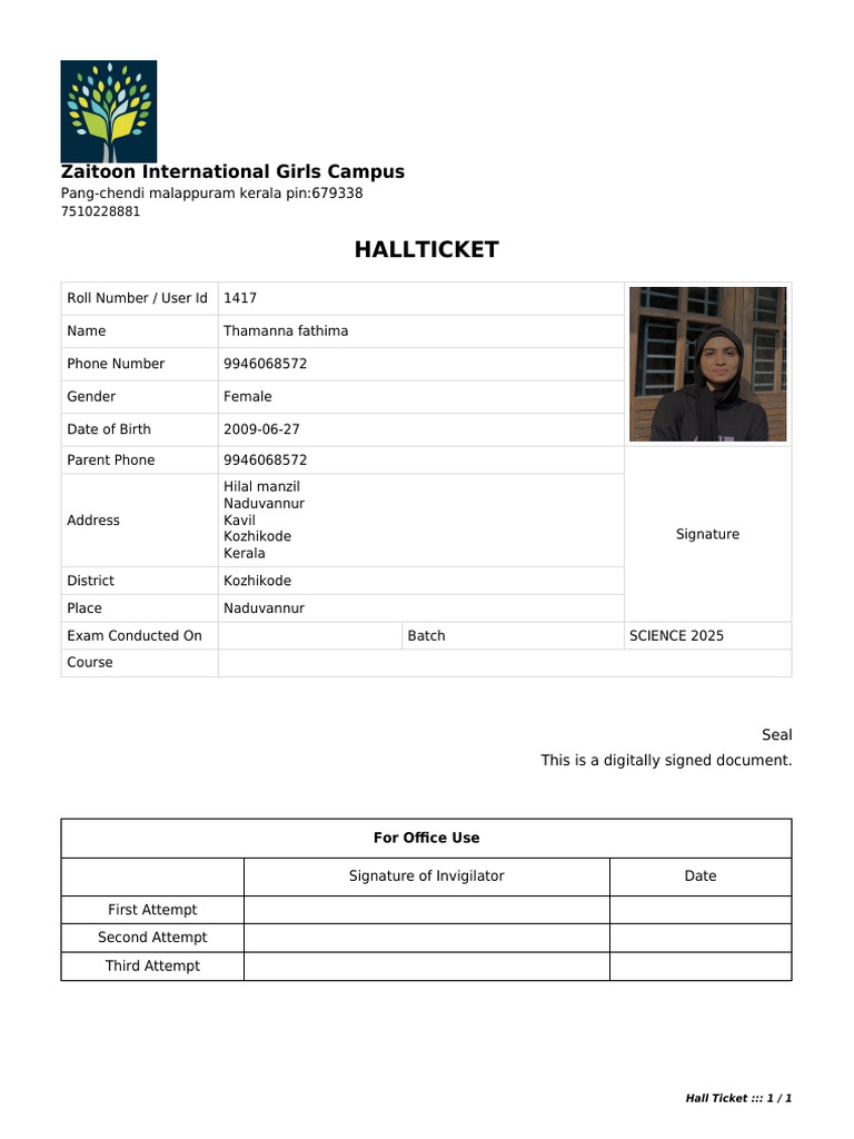 Hall Ticket 1417 | PDF