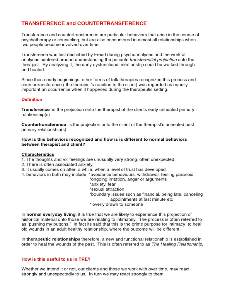 Transference and Countertransference | PDF | Psychotherapy | Psychology