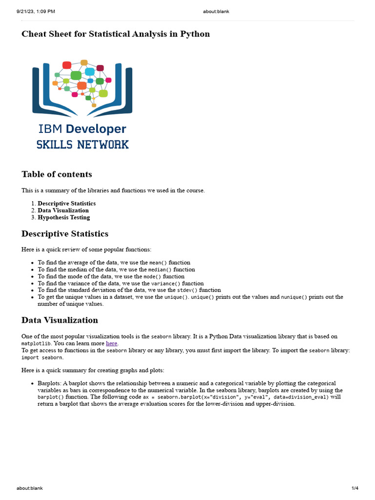 Python Statistical Analysis Cheat Sheet | PDF | Statistics | Categorical Variable