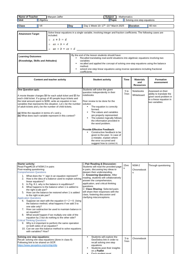 Math7 Week 10 Term2!24!25 Algebra | PDF | Cartesian Coordinate System ...