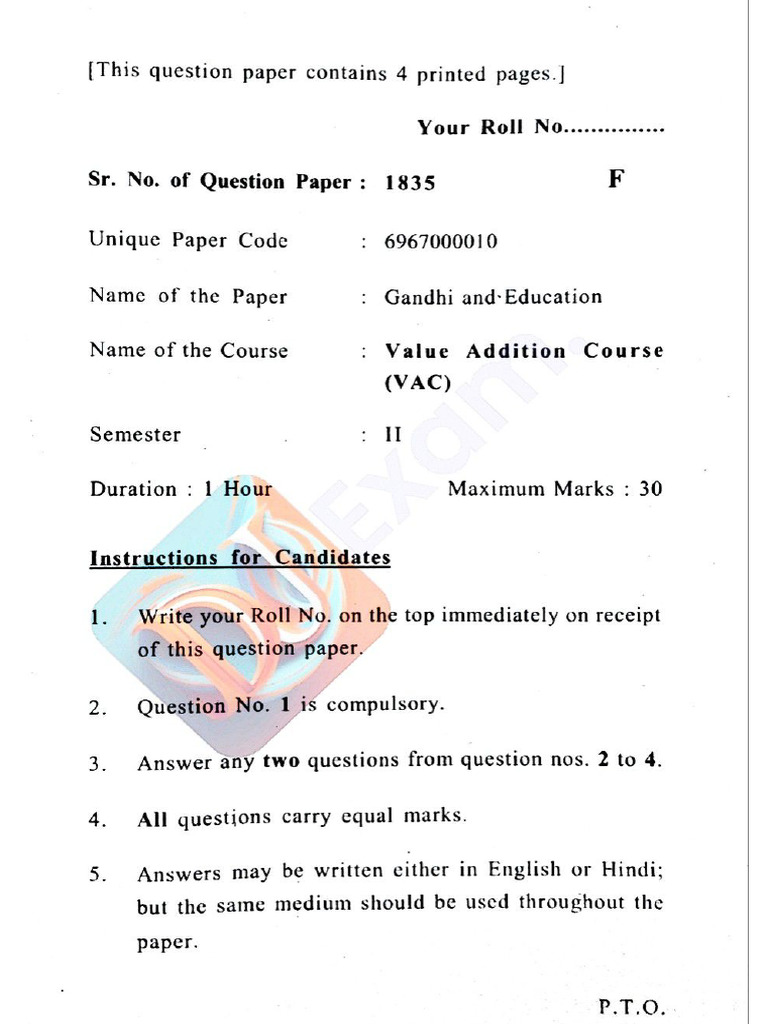 pYQ'S of Gandhi and Education | PDF