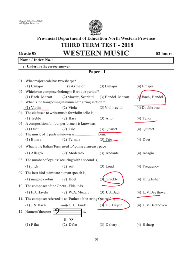 Em Mus g8 t3 I, II PP Ans 2018 | PDF | Clef | Cello
