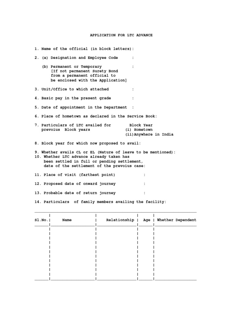 LTC Advance Application Form | PDF