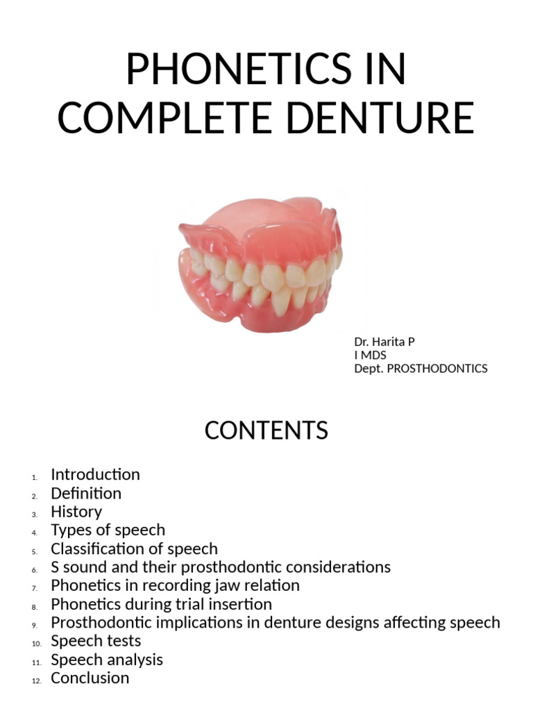 Phonetics in Complete Denture Design | PDF | Speech | Phonetics