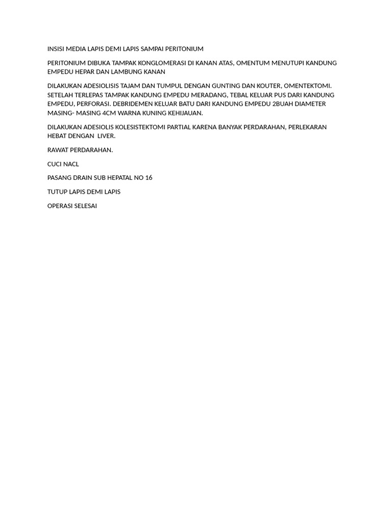 Insisi Media Lapis Demi Lapis Sampai Peritonium | PDF