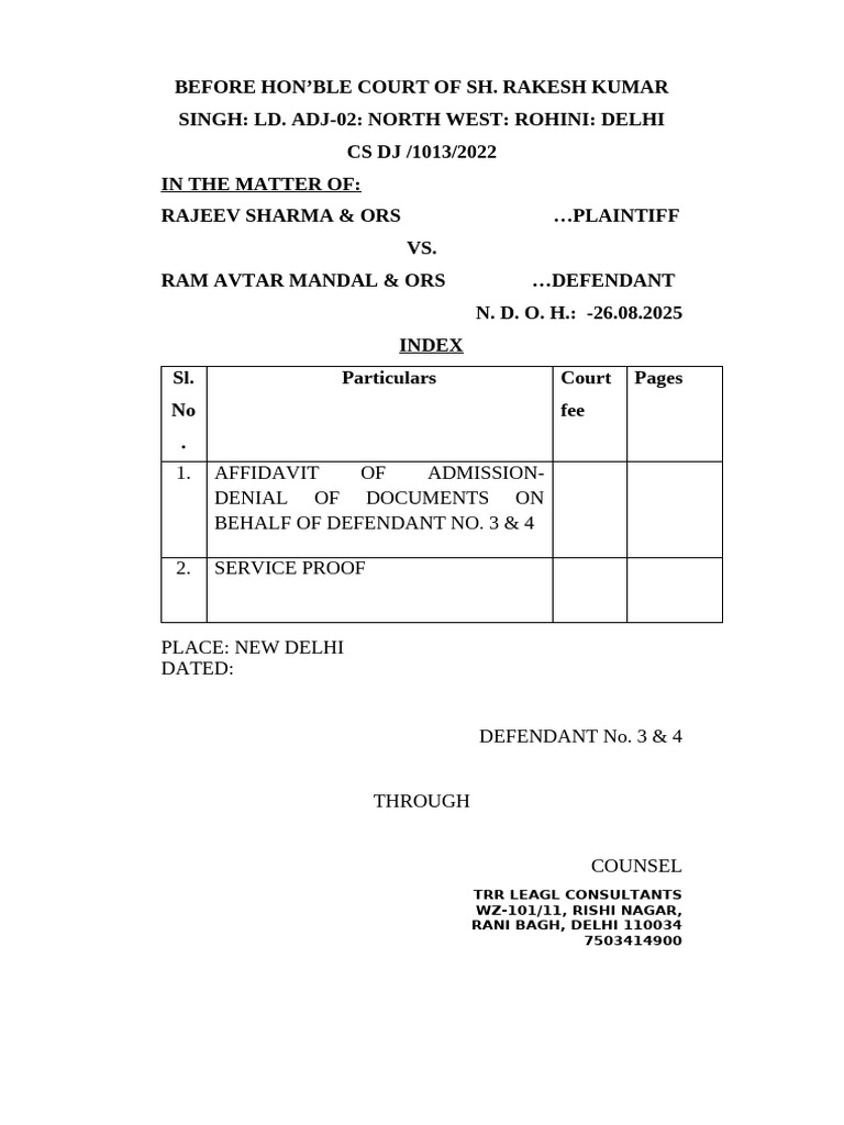 Admission Denial Affidavit | PDF | Affidavit | Evidence