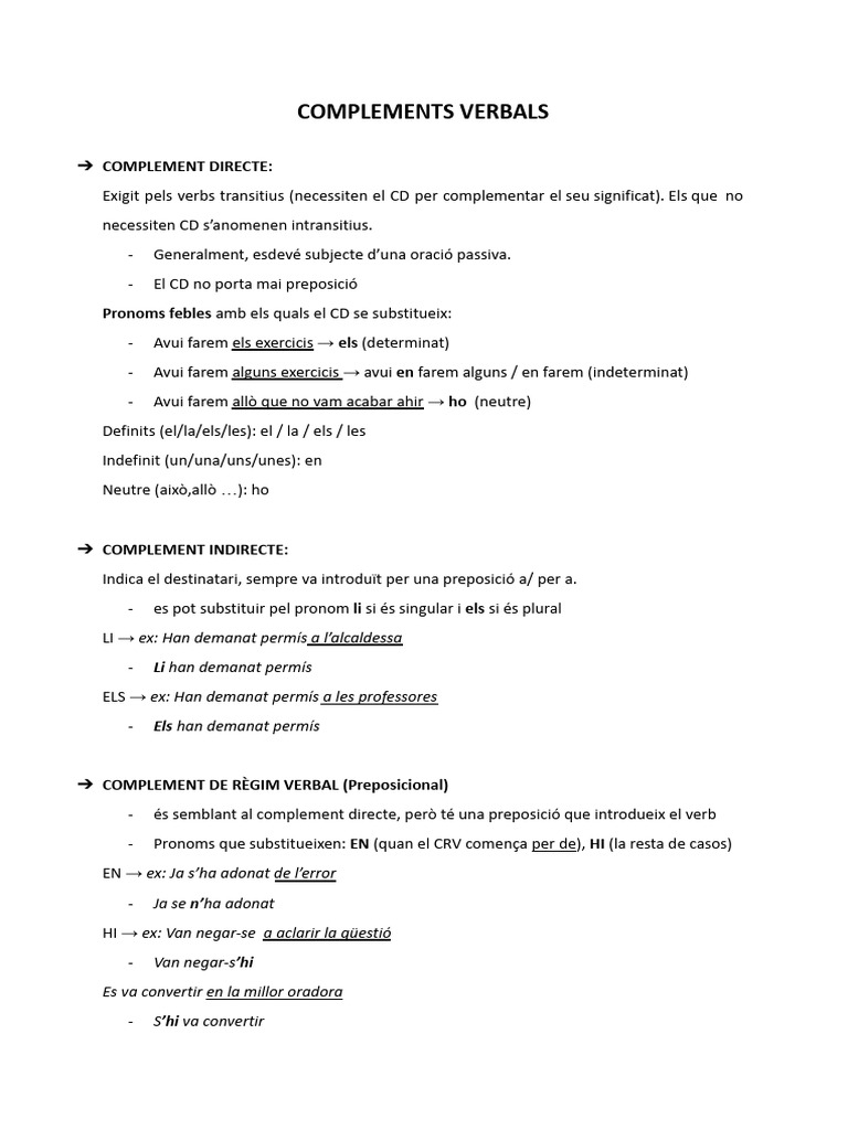 Complements Verbals | PDF