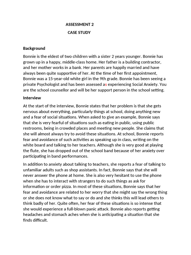 Bonnie's Social Anxiety Case Study Analysis | PDF | Psychotherapy ...