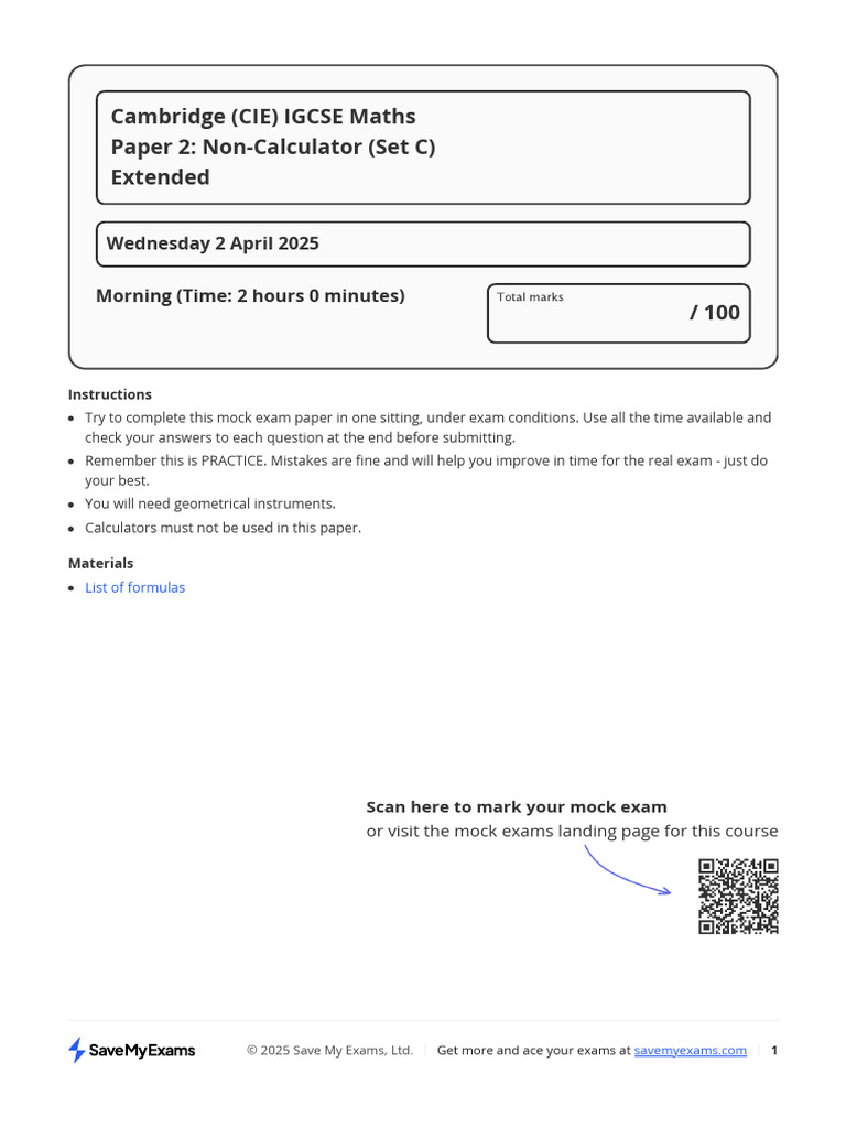 IGCSE Maths Non-Calculator Mock Exam | PDF | Area | Sphere