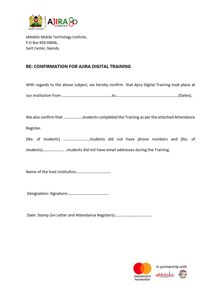 Confirmation of Ajira Digital Training | PDF