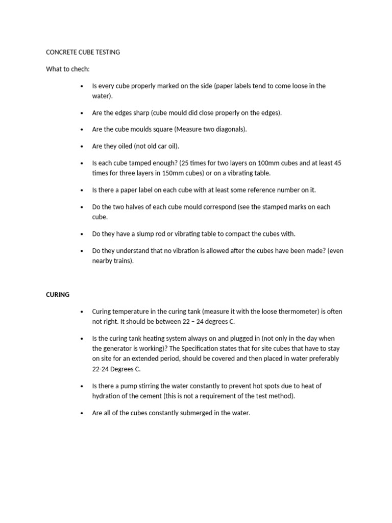 Concrete Cube Testing and Curing Guidelines | PDF