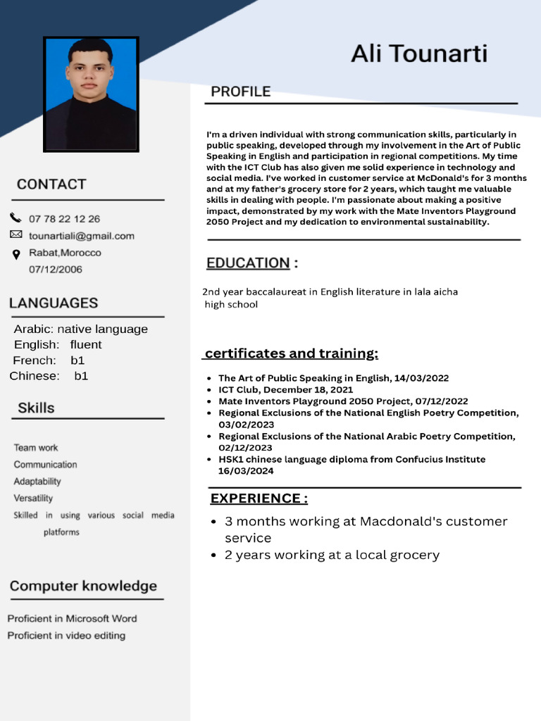 Ali Tounarti CV - Ali Tounarti | PDF