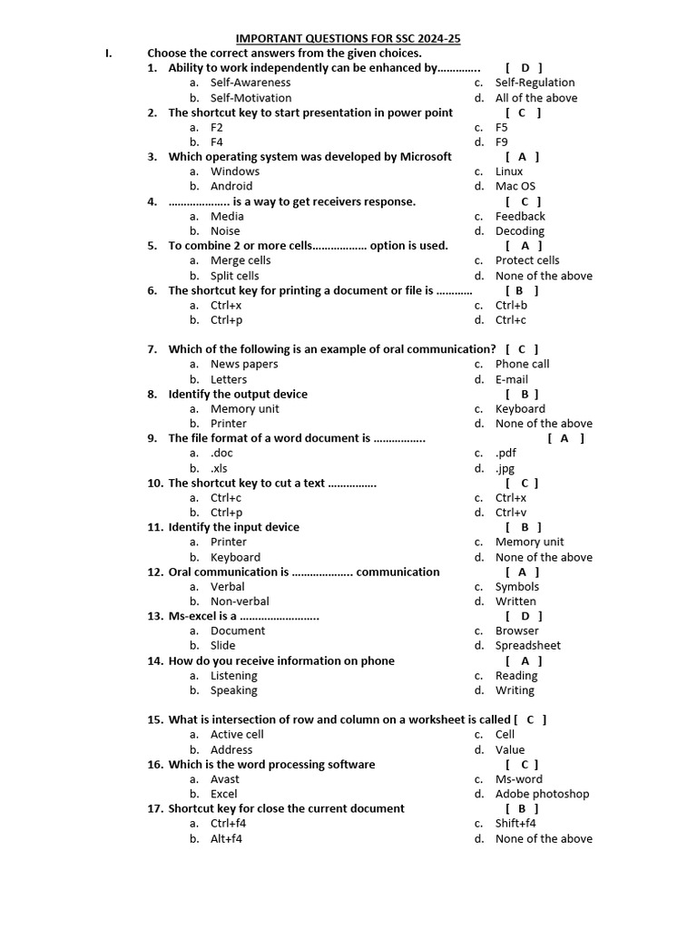 Essential SSC Questions for 2024-25 | PDF | World Wide Web | Internet & Web