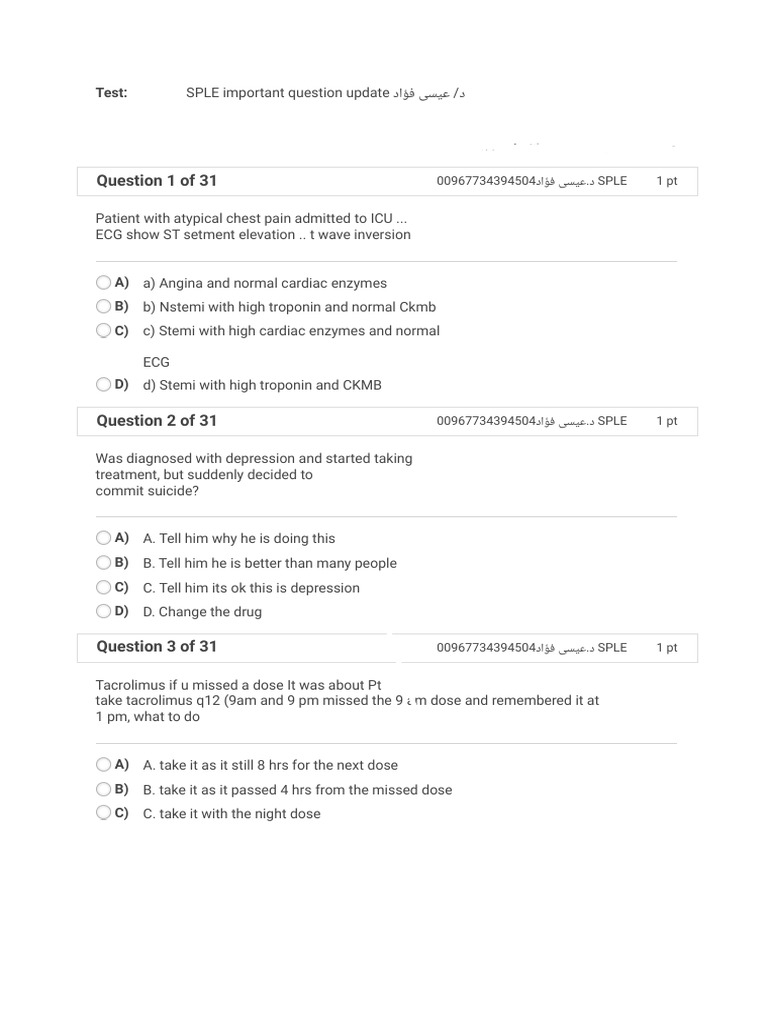 SPLE Exam Sample Questions and Answers | PDF | Pharmacist | Myocardial ...