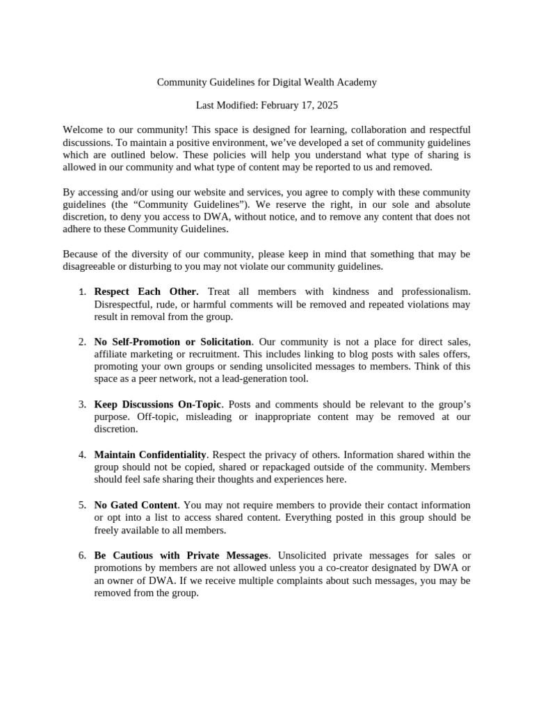 Community Guidelines - DWA | PDF