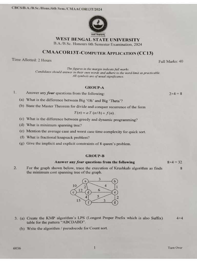 6th sem algorithm question | PDF