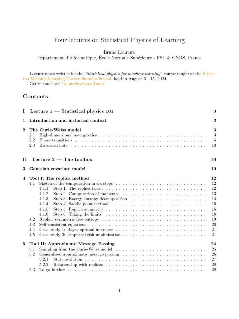 Four Lectures On Statistical Physics of Learning | PDF | Statistical Inference | Bayesian Inference