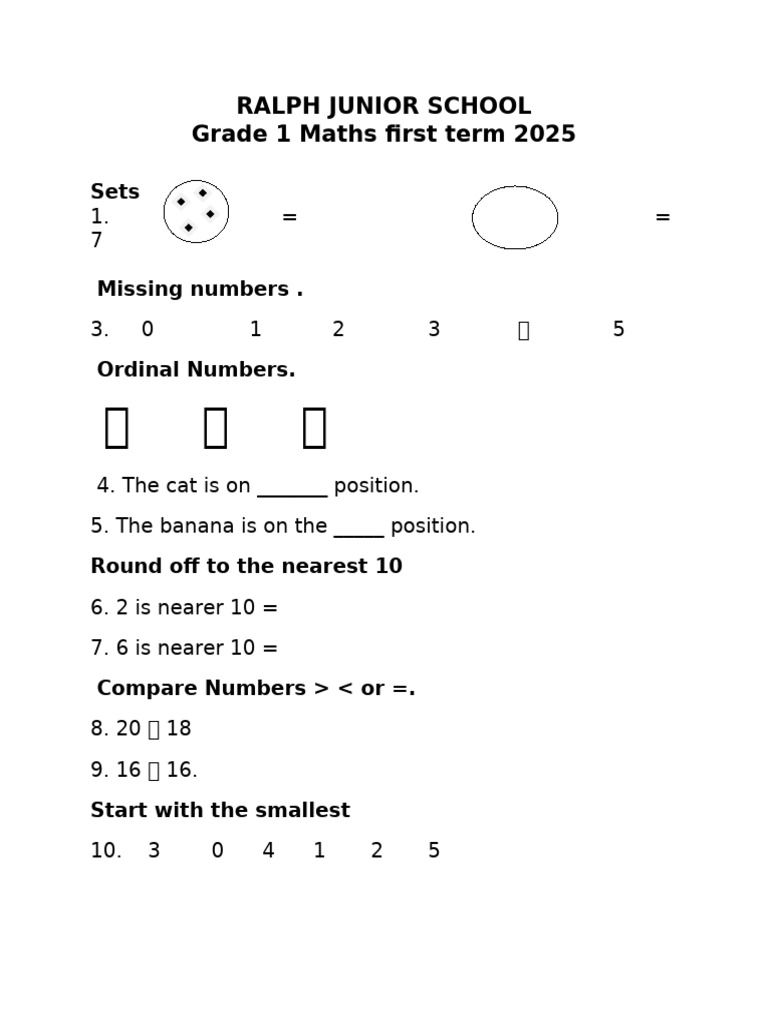 Grade 1 Maths Worksheet 2025 | PDF