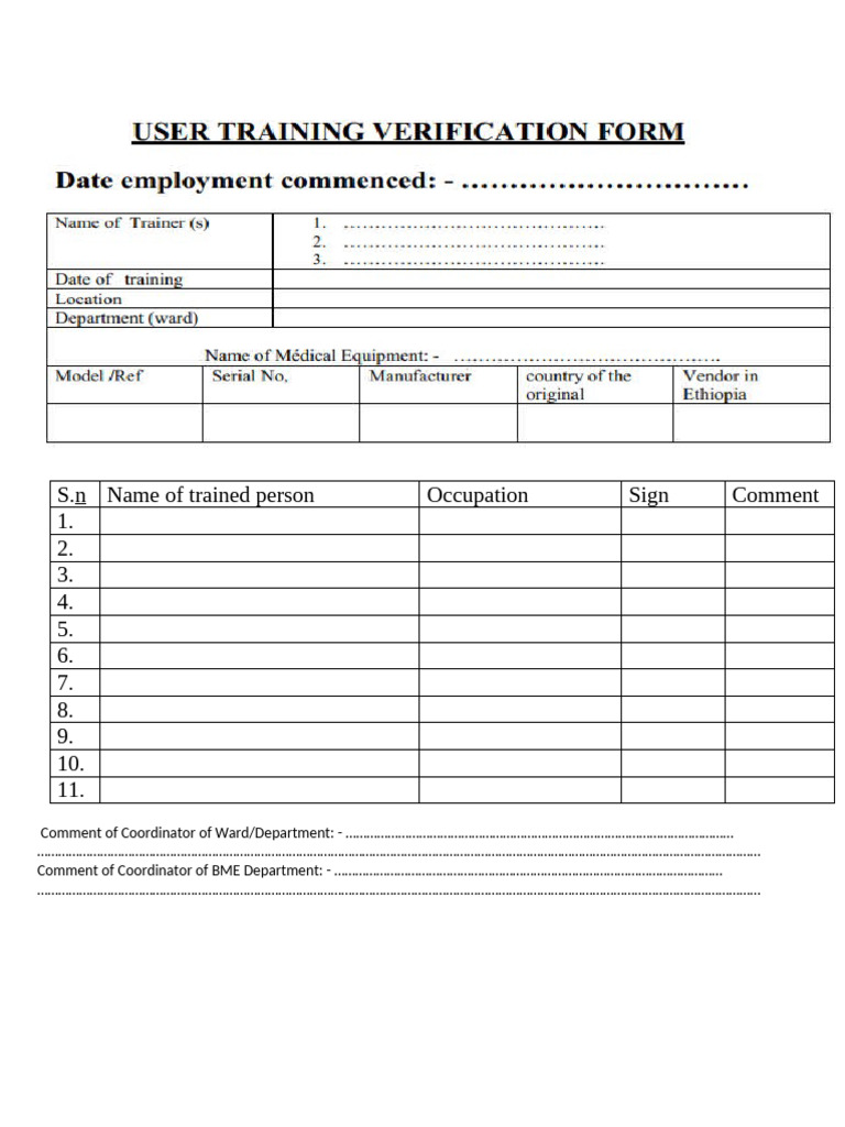 User training verification form | PDF
