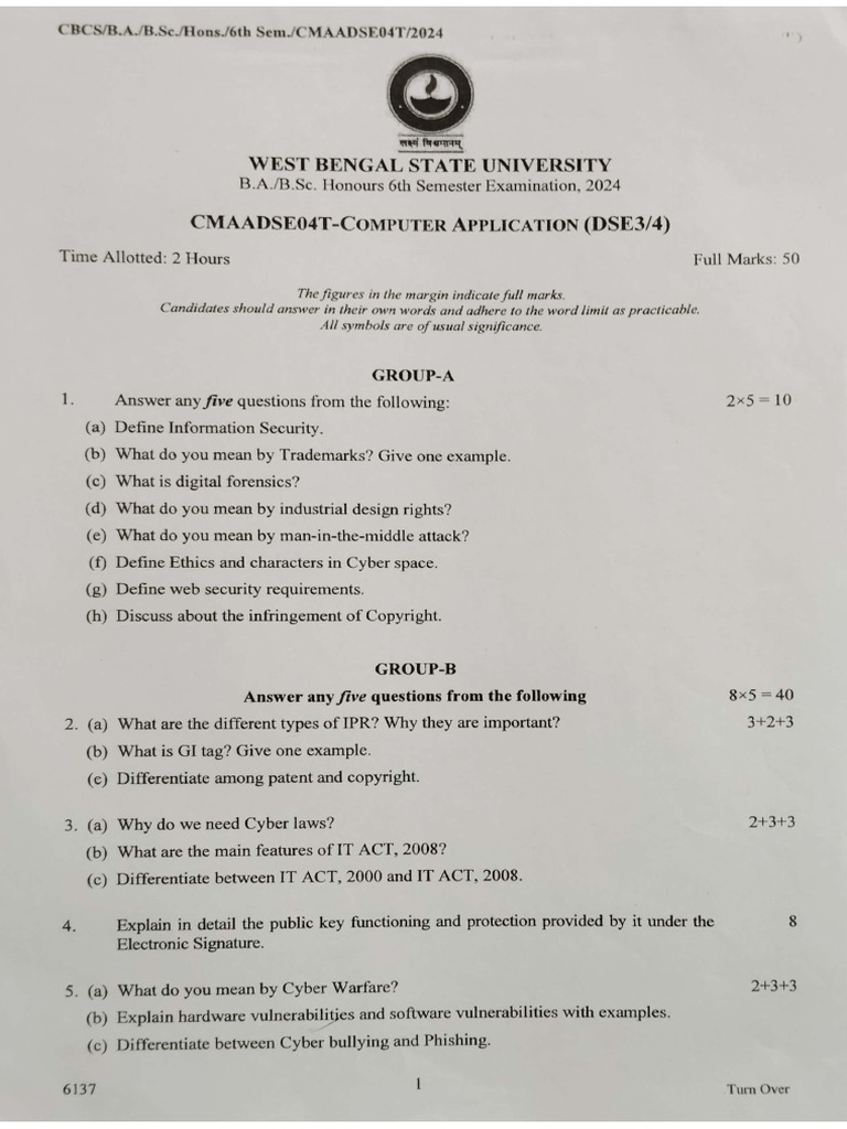 6th Sem Cyber Security Question | PDF