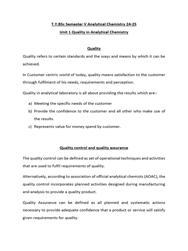 TY Quality in Analytical Chemistry 24-25 | PDF | Business