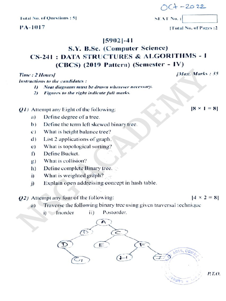 DS and Algo II - Solution of PYQ Oct 22_by NSG_3fa03b4a-05de-487c-9dda-7a09e4f975f3 | PDF ...