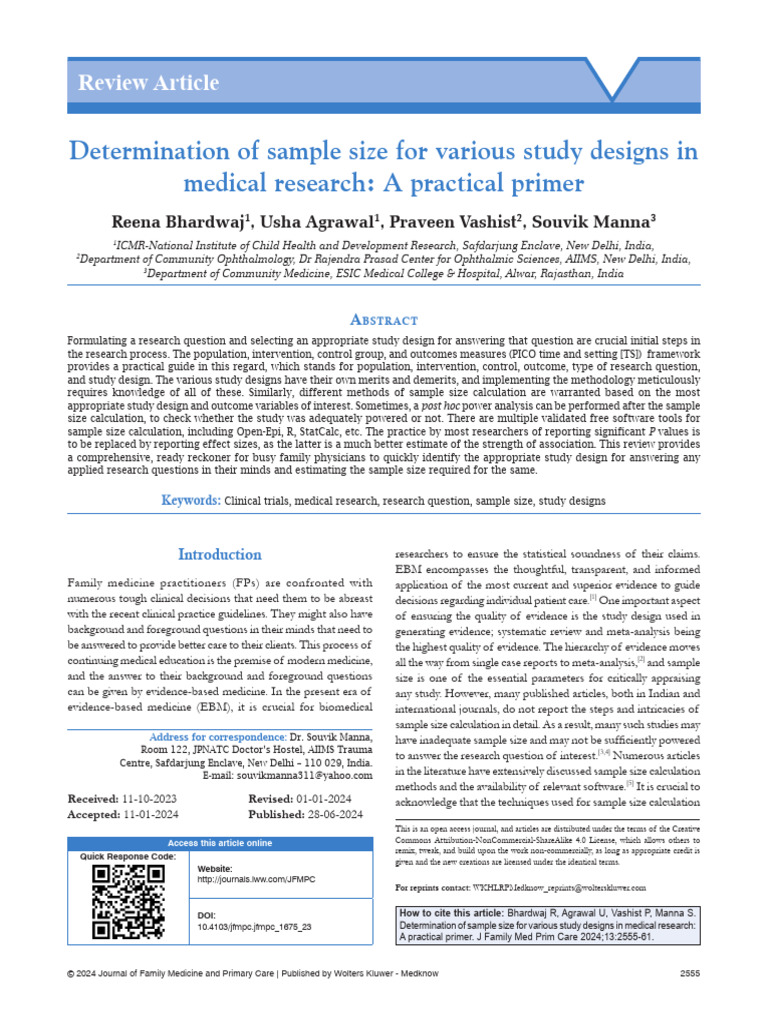 Determination of Sample Size For Various Study Des | PDF | Sensitivity ...