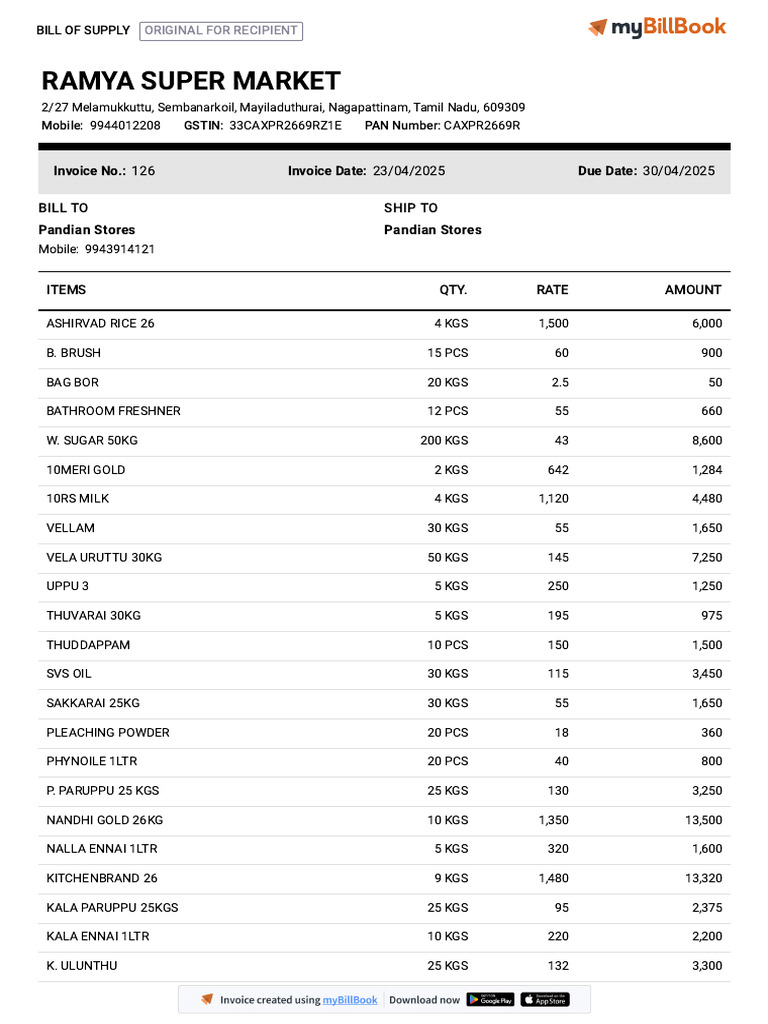126 Sales Invoice Pandian Stores | PDF