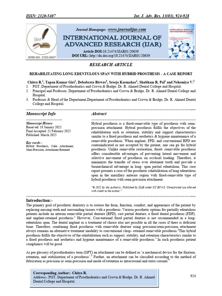 Rehabilitating Long Edentulous Span With Hybrid Prosthesis - A Case ...