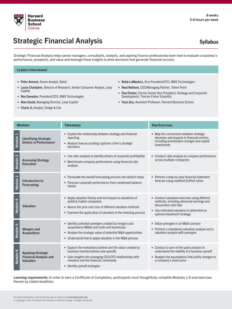 Harvard - Strategic Financial Analysis Syllabus | PDF | Valuation ...