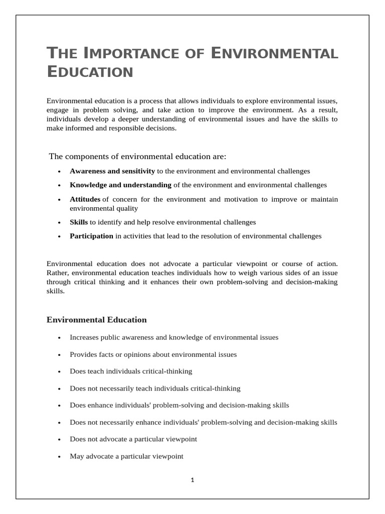 Benefits of Environmental Education | PDF | Sustainability | Learning