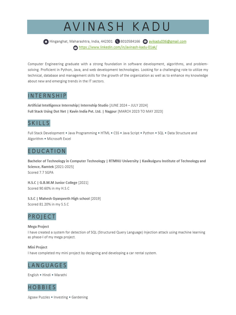 Avinash Kadu Res-Ak | PDF