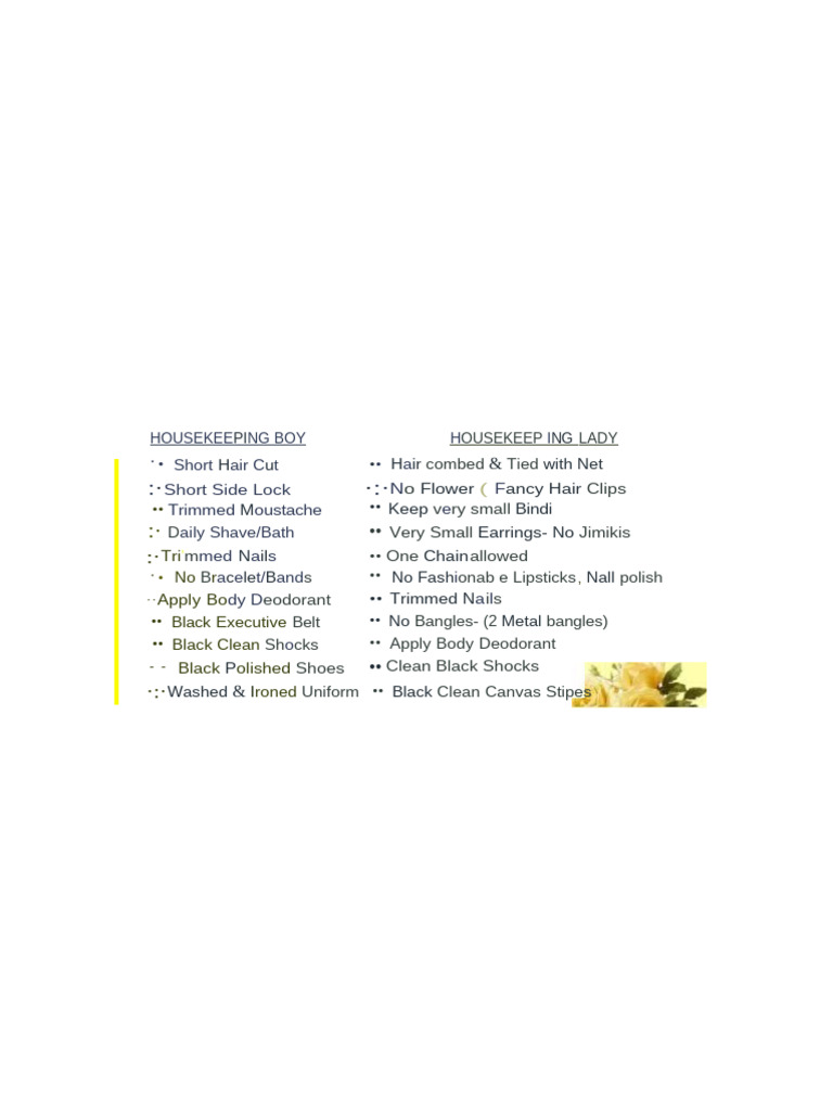 Housekeeping Grooming Standards Guide | PDF
