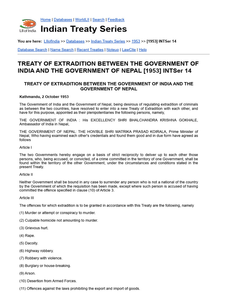 TREATY OF EXTRADITION BETWEEN THE GOVERNMENT OF INDIA AND THE ...