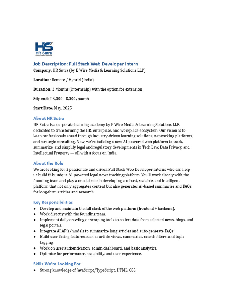 Full Stack Web Developer Internship | PDF | Computing | Information Technology