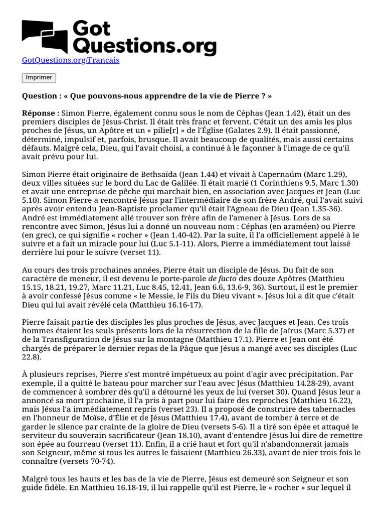 Que Pouvons-Nous Apprendre de La Vie de Pierre - Imprimable | PDF ...