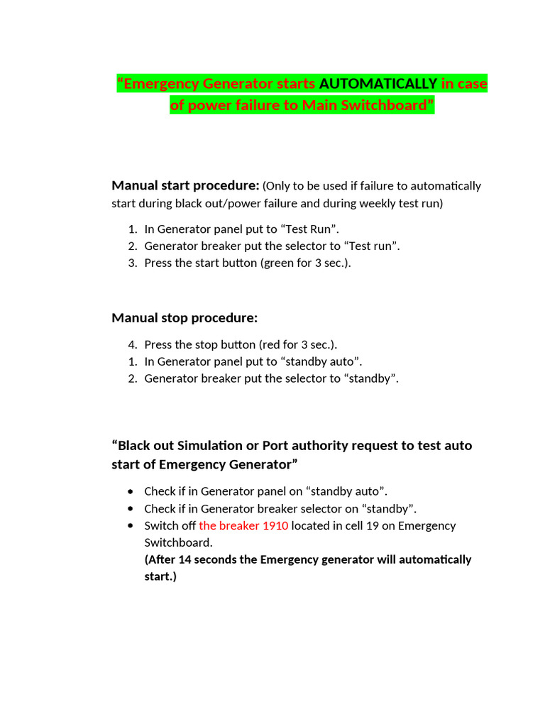 Emergency Generator Starts AUTOMATICALLY in Case of Power Failure to ...