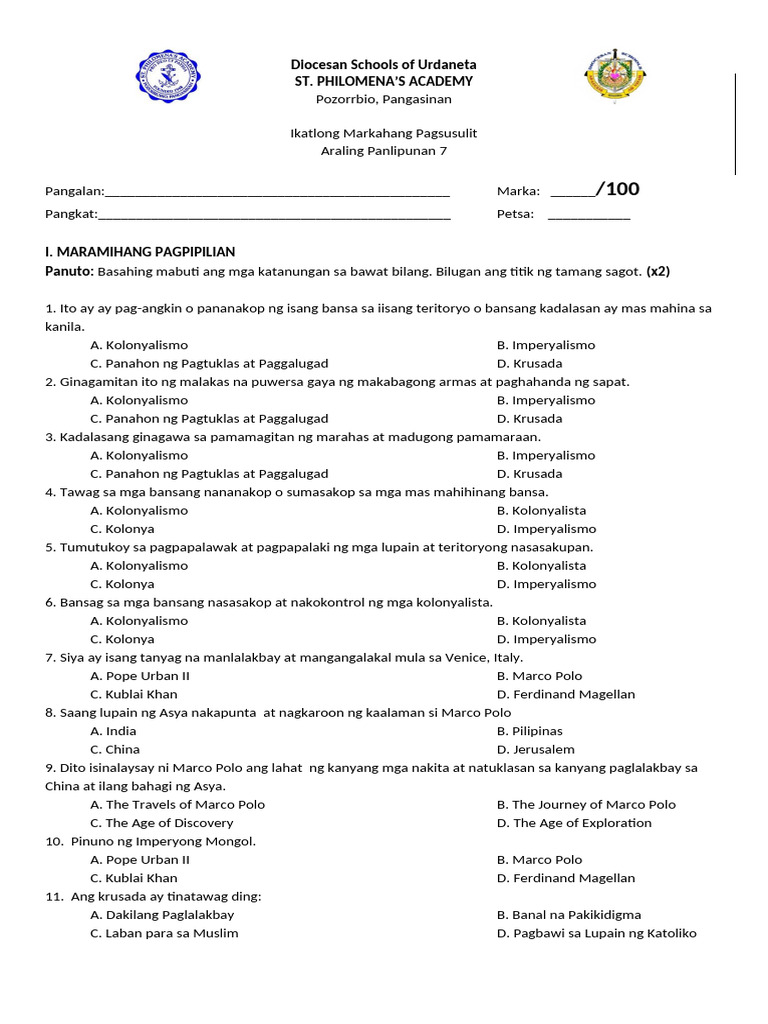 Ikatlong Markahan Ap 7 | PDF