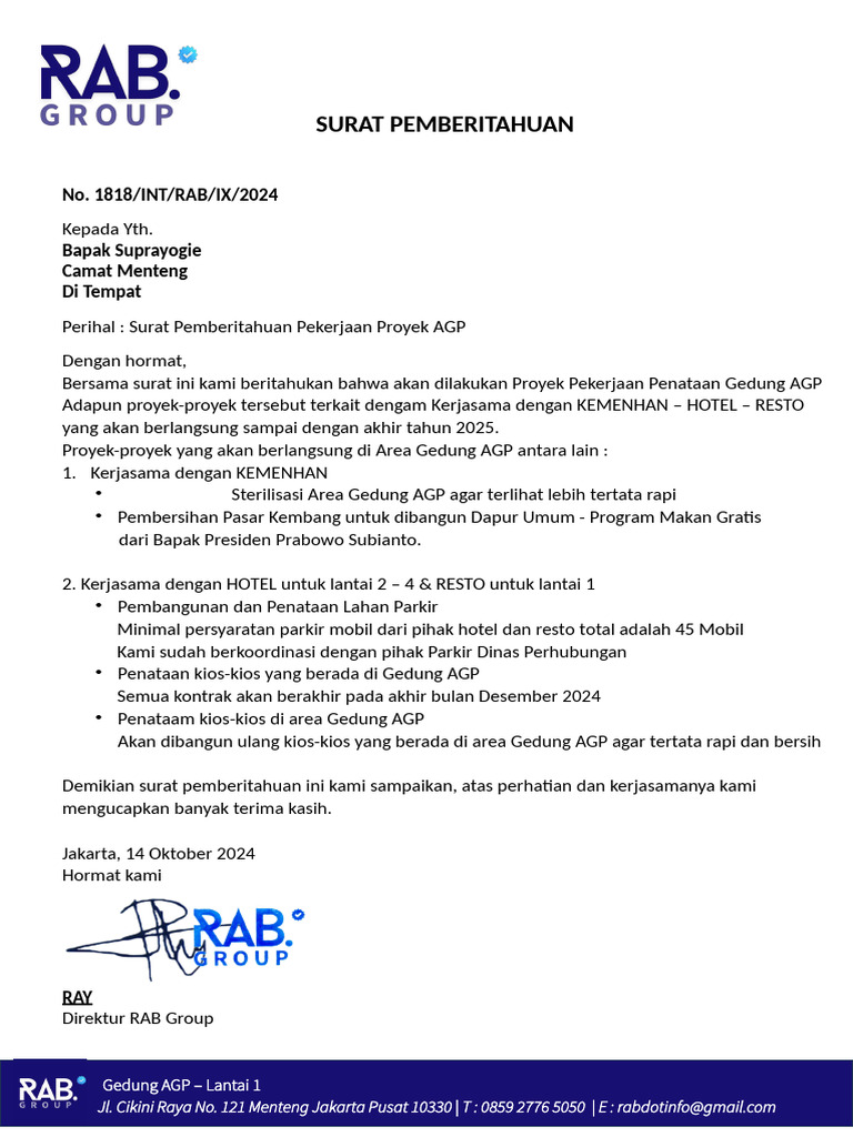 Surat Pemberitahuan & Undangan AGP RAB | PDF