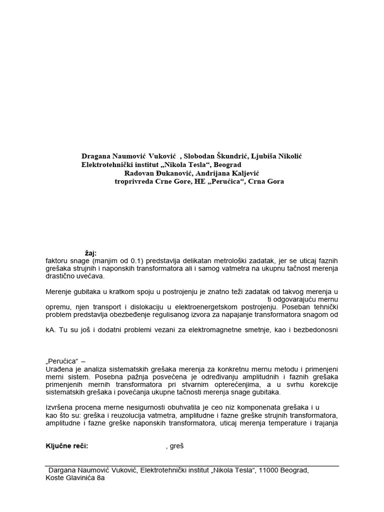 R A2-02 Merenje Snage Gubitaka u Kratkom Spoju Blok Transformatora u Postrojenju | PDF