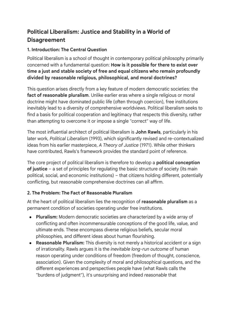 An Explanation of Political Liberalism | PDF | John Rawls | Justice