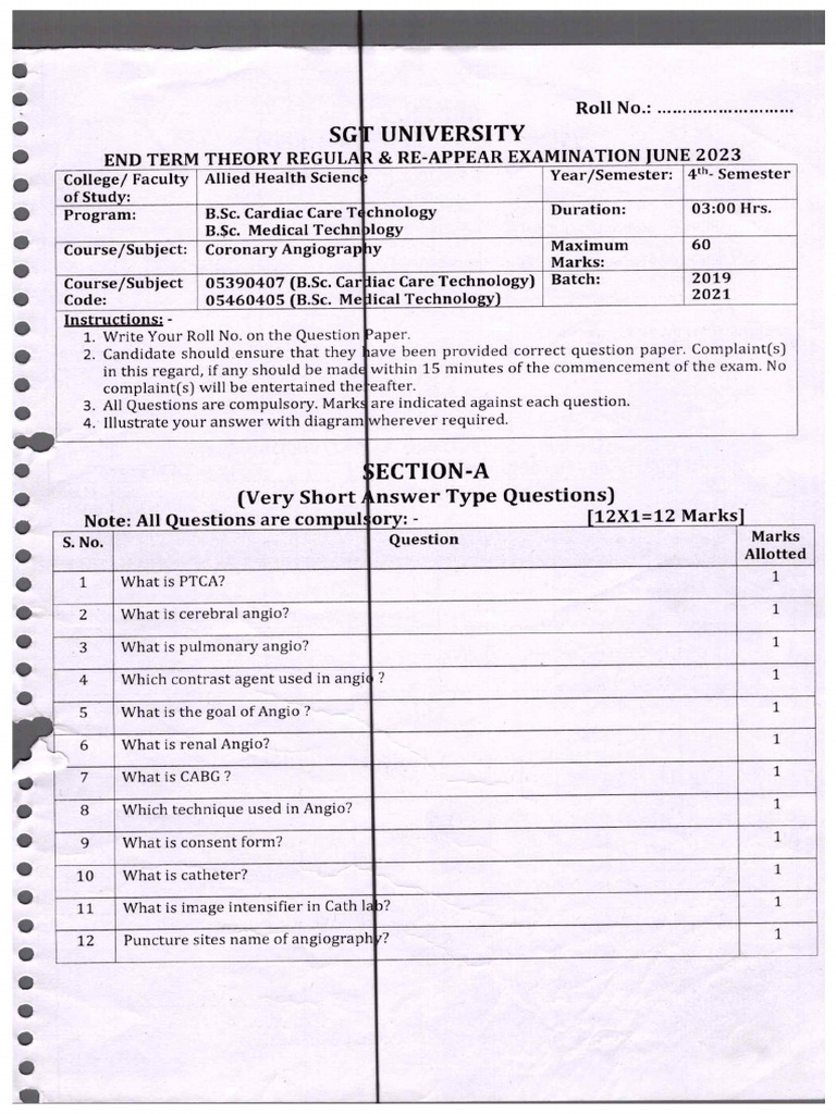 B.sc Cardiac Care Technology 4th Sem | PDF