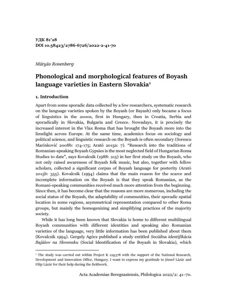 Rosenberg Mátyás: Phonological and Morphological Features of Boyash ...
