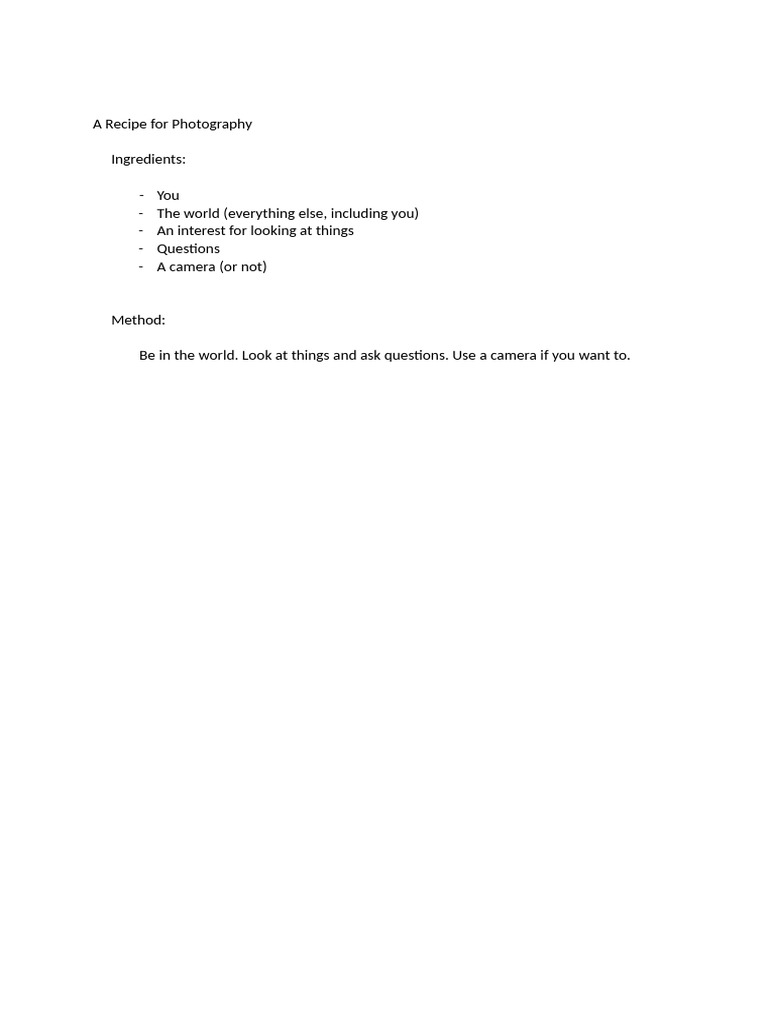 A Recipe For Photography | PDF