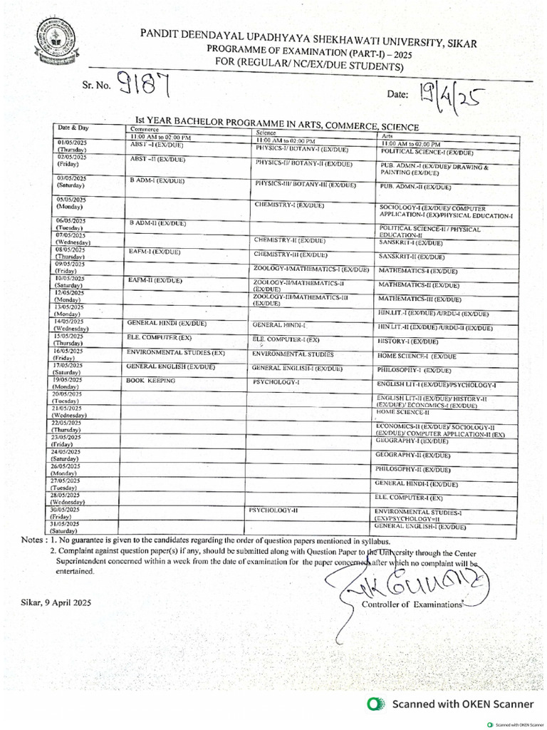 UG PART 1st & PART 2nd EXAM TIME TABLE | PDF