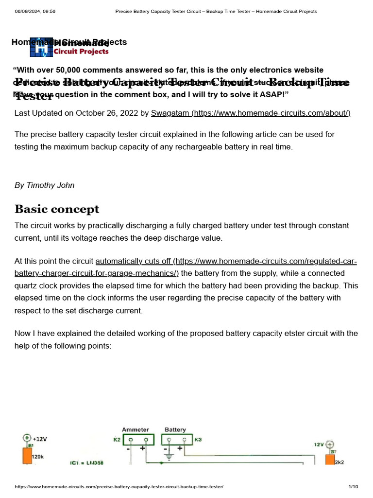 Precise Battery Capacity Tester Circuit - Backup Time Tester - Homemade ...