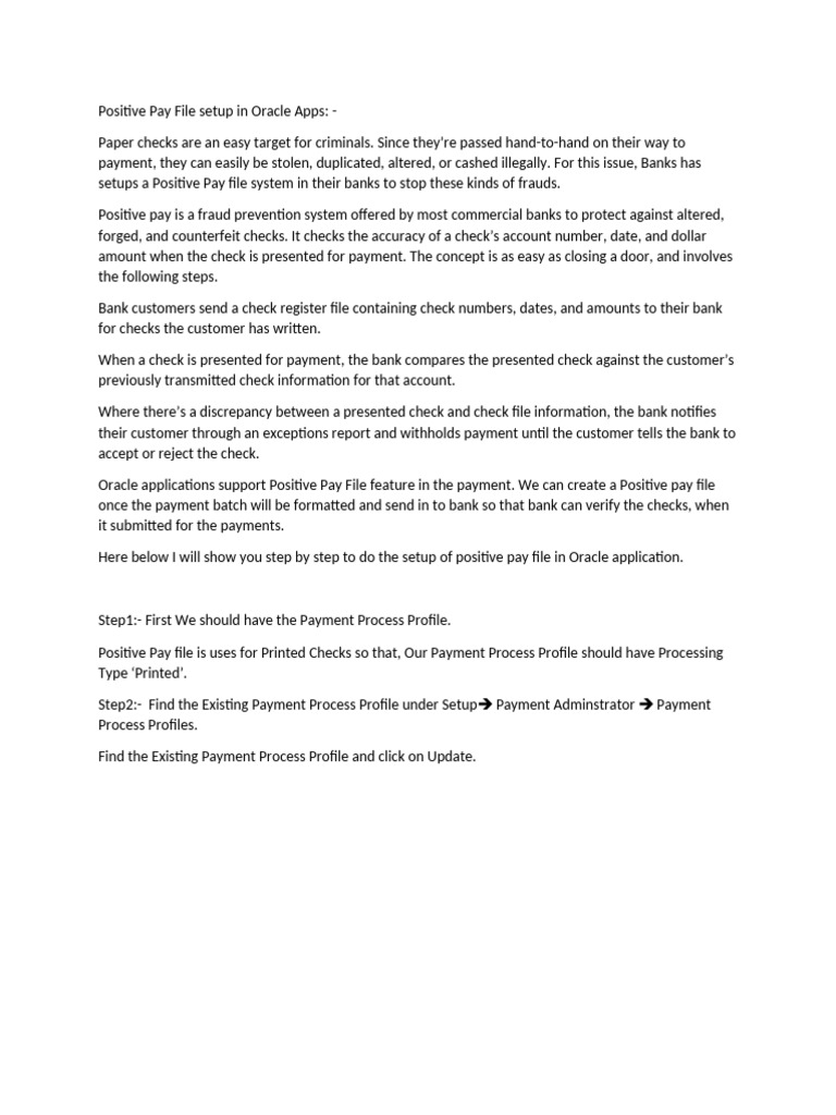 Positive Pay File Setup in Oracle Apps | PDF | Computing