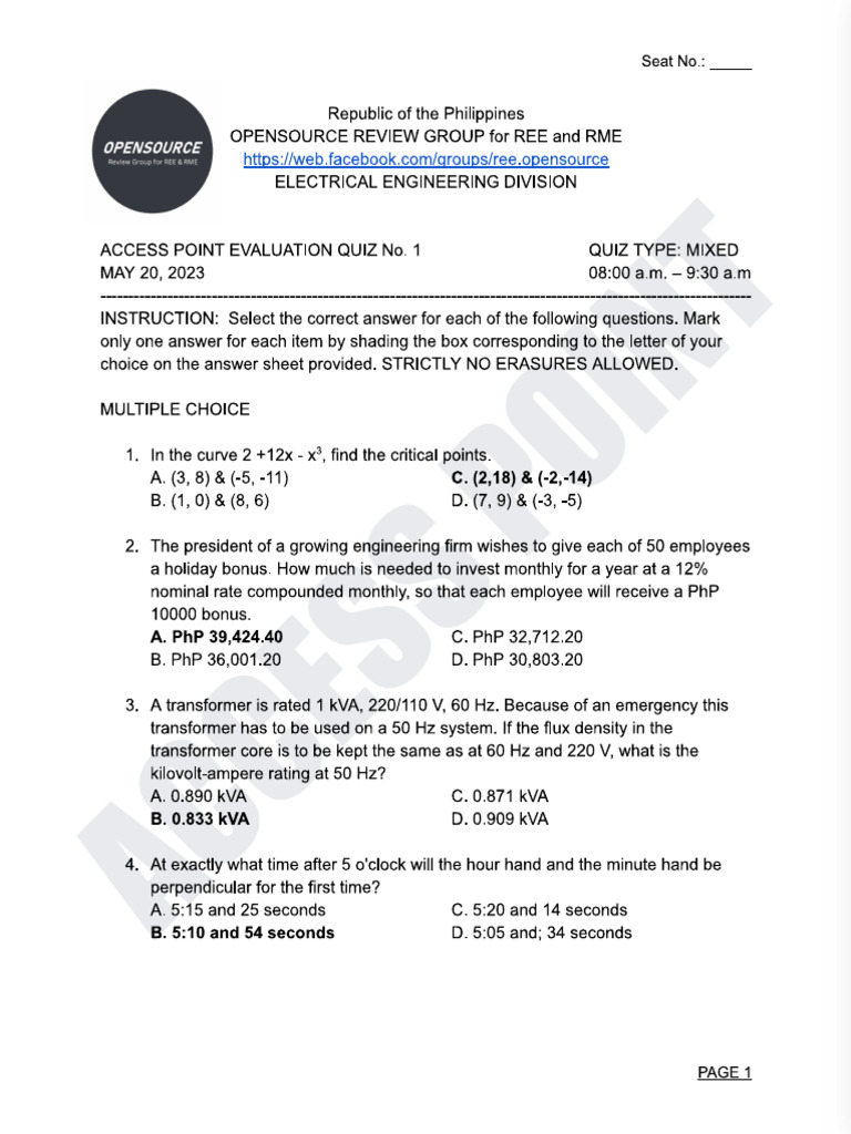 ACCESS POINT EVALUATION 1 (Keys) | PDF