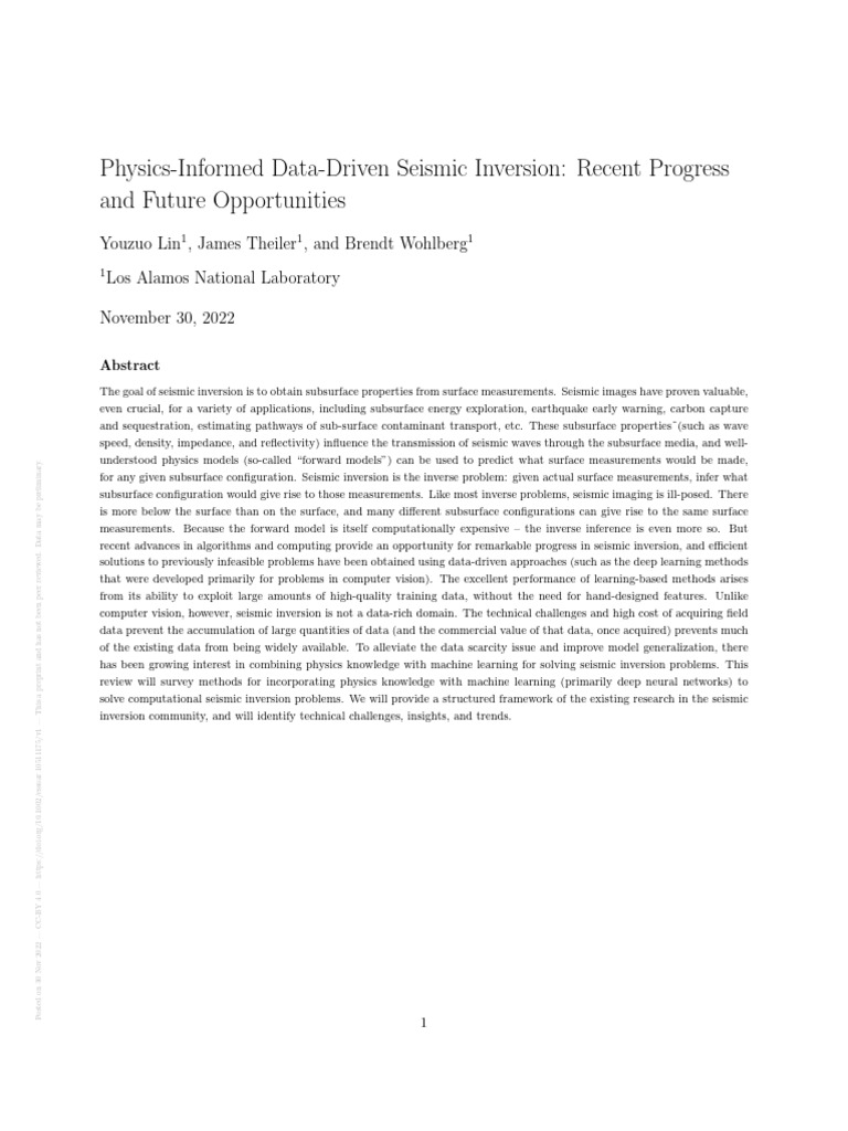 Physics-Informed Data-Driven Seismic Inversion | PDF | Inverse Problem ...