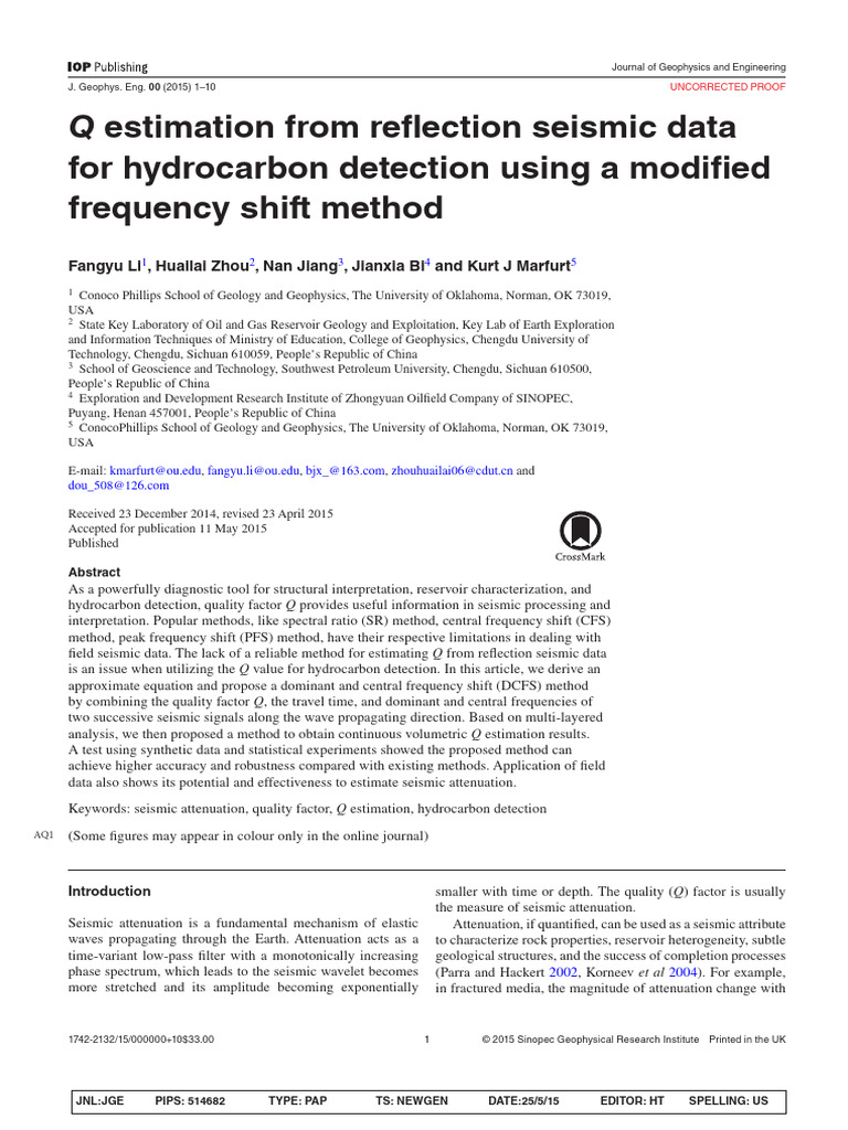 Q estimation from reflection seismic data | PDF | Spectral Density | Wavelet
